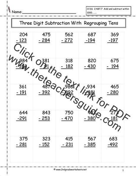 3 Digit Subtraction Regrouping Worksheet Pdf - Free 3.NBT.2 Spring ...